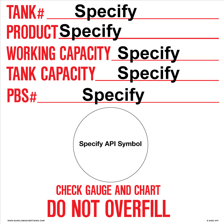 D-840C-API AST & Bulk Fuel Plant Decal - API | Gasoline Advertising